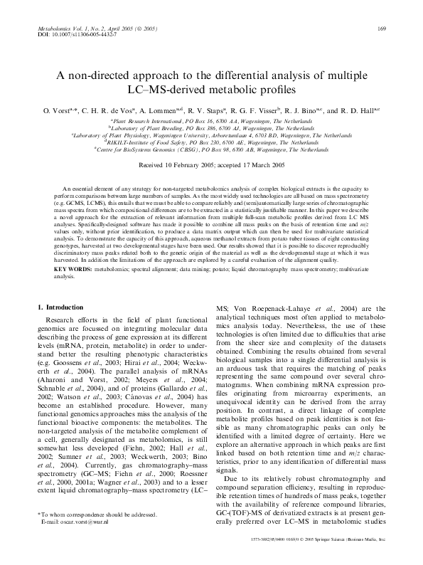 (PDF) A non-directed approach to the differential analysis of multiple LC–MS-derived metabolic ...