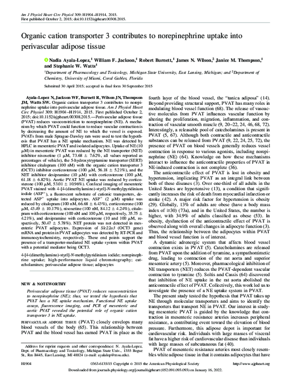 (PDF) Organic cation transporter 3 contributes to norepinephrine uptake ...