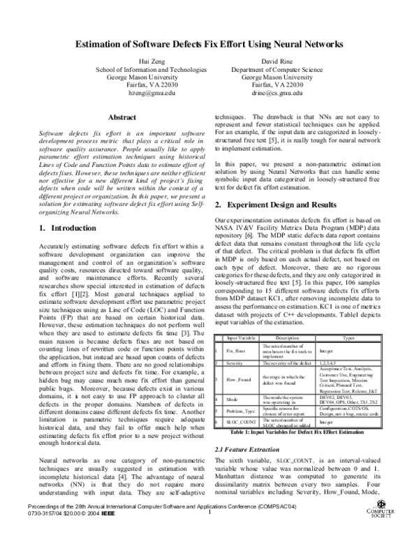 (PDF) Estimation of software defects fix effort using neural networks