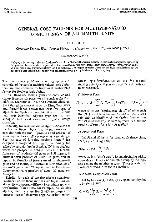 (PDF) General Cost Factors for Multiple-Valued Logic Design of Arithmetic Units