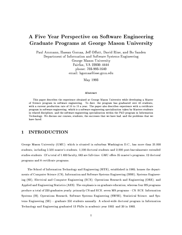 (PDF) A five year perspective on software engineering graduate programs ...
