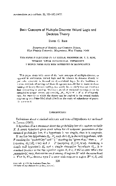 (PDF) Basic concepts of multiple-discrete valued logic and decision theory
