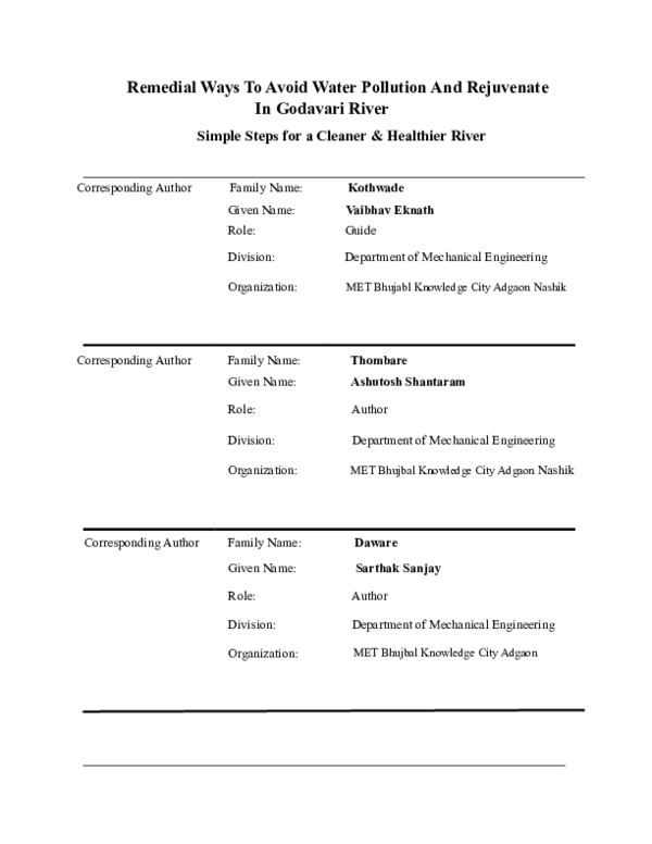 Remedial Ways To Avoid Water Pollution And Rejuvenate In Godavari River ...