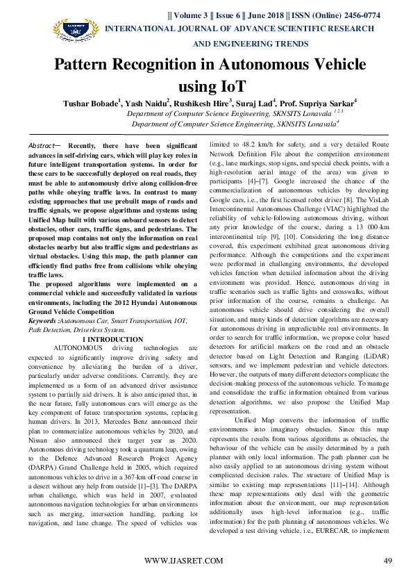 (PDF) Pattern Recognition in Autonomous Vehicle using IoT