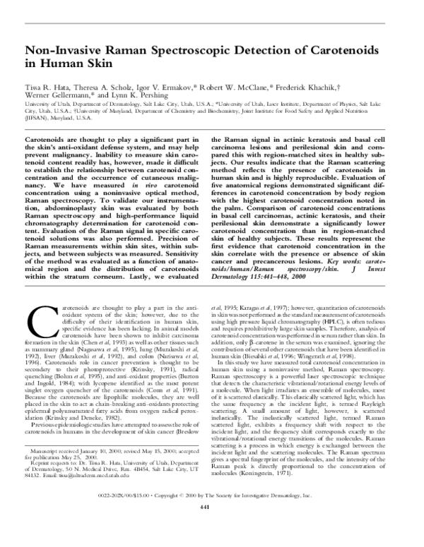 (PDF) Non-Invasive Raman Spectroscopic Detection of Carotenoids in ...