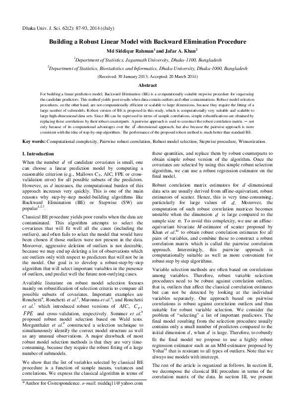(PDF) Building a Robust Linear Model with Backward Elimination Procedure