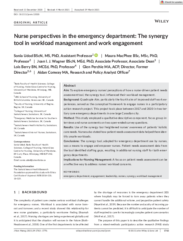 (PDF) Nurse perspectives in the emergency department: The synergy tool ...