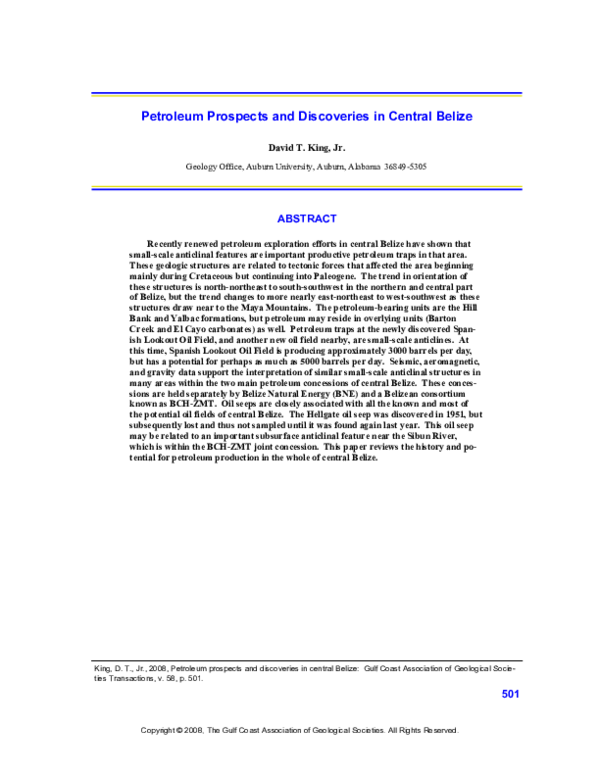 (PDF) ABSTRACT: Petroleum Prospects and Discoveries in Central Belize