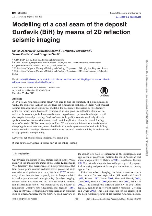 (PDF) Modelling of a coal seam of the deposit Đurđevik (BiH) by means ...