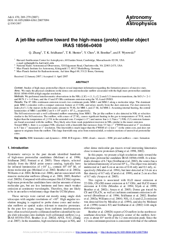 (PDF) A jet-like outflow toward the high-mass (proto) stellar object IRAS 18566+0408