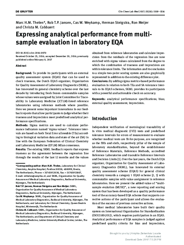 (PDF) Expressing analytical performance from multi-sample evaluation in ...