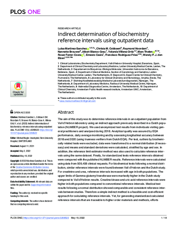 (PDF) Indirect determination of biochemistry reference intervals using outpatient data
