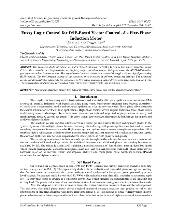 (PDF) Fuzzy Logic Control for DSP-Based Vector Control of a Five-Phase Induction Motor