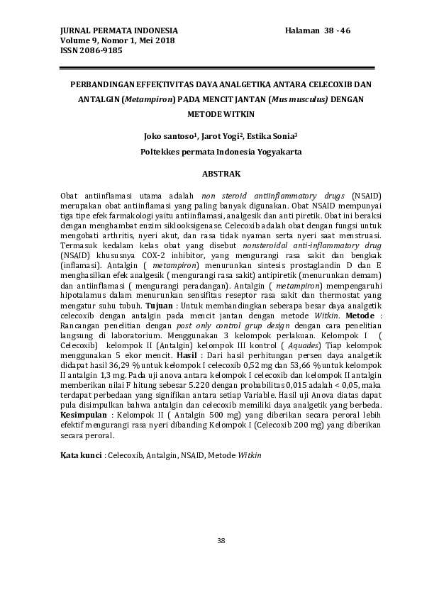 (PDF) PERBANDINGAN EFFEKTIVITAS DAYA ANALGETIKA ANTARA CELECOXIB DAN ...