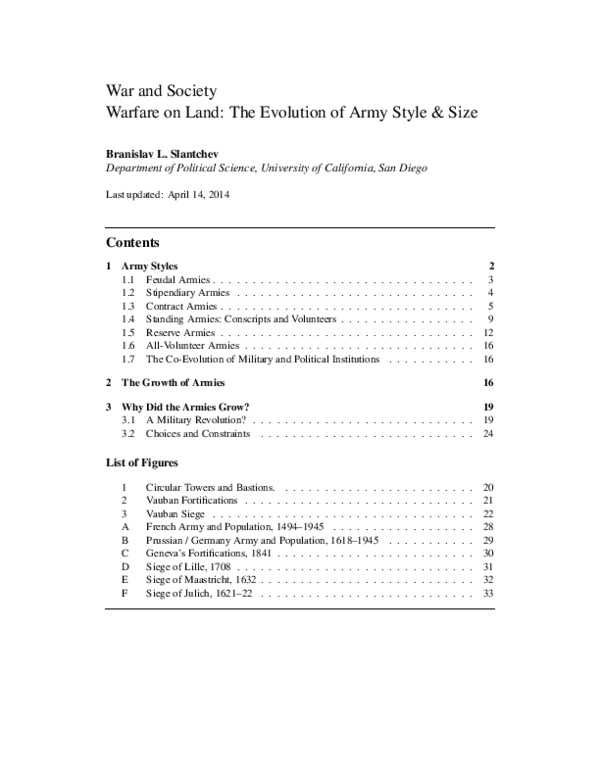 (PDF) War and Society Warfare on Land : The Evolution of Army Style & Size