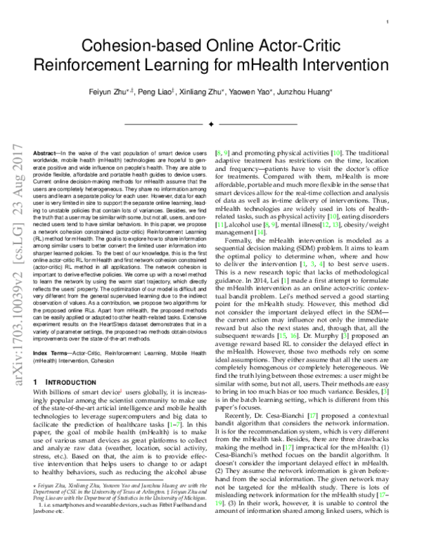 (PDF) Cohesion-based Online Actor-Critic Reinforcement Learning for ...