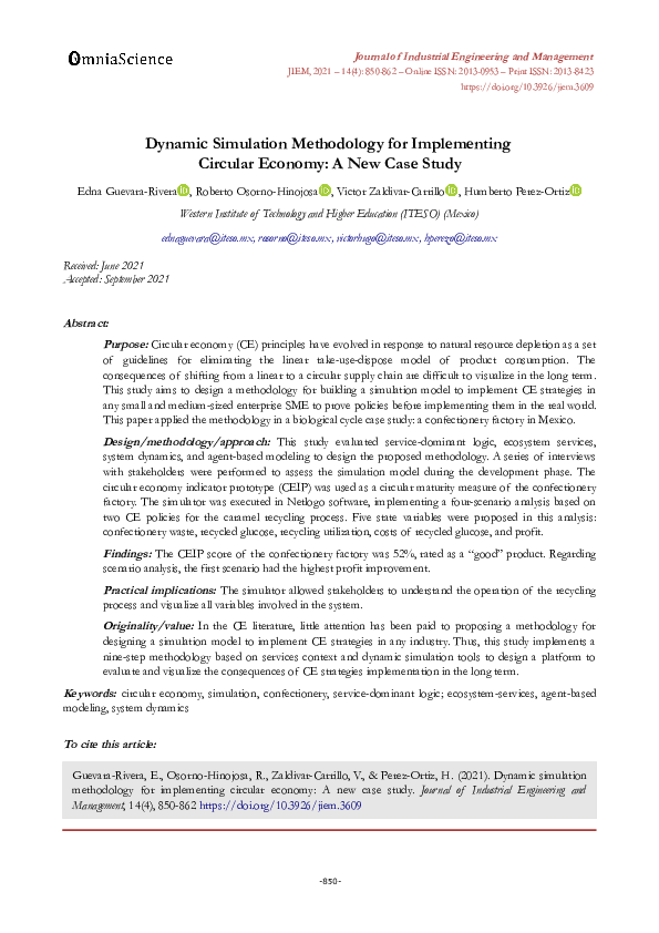 (PDF) Dynamic simulation methodology for implementing circular economy: A new case study