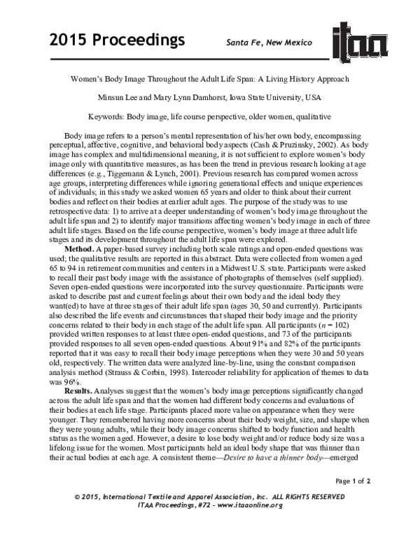 (PDF) Women's Body Image Throughout the Adult Life Span: A Living ...