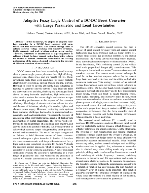 (PDF) Adaptive fuzzy logic control of a DC-DC boost converter with large parametric and load ...