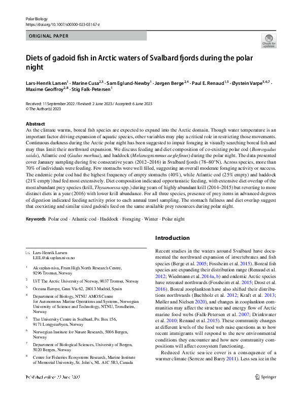 (PDF) Diets of gadoid fish in Arctic waters of Svalbard fjords during ...