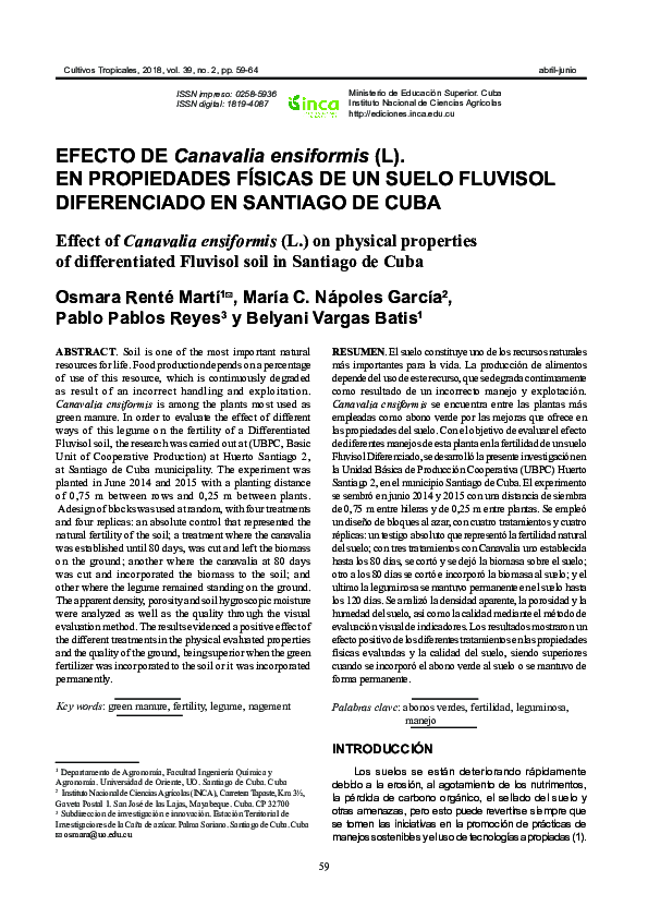 (PDF) Efecto de Canavalia ensiformis (L). En propiedades físicas de un ...