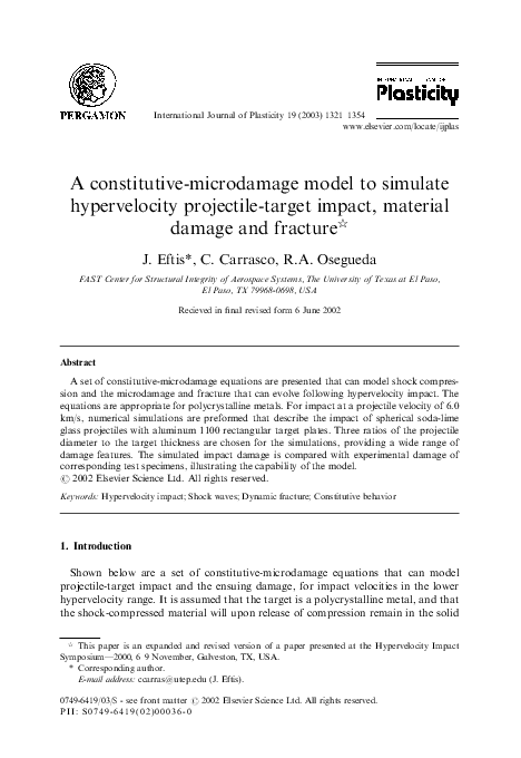 (PDF) A constitutive-microdamage model to simulate hypervelocity ...