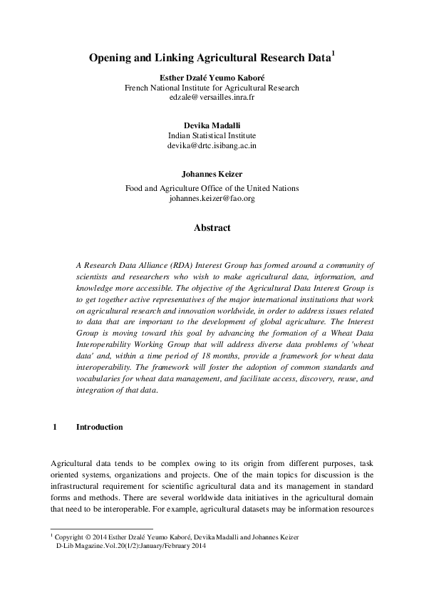 (PDF) Opening and Linking Agricultural Research Data