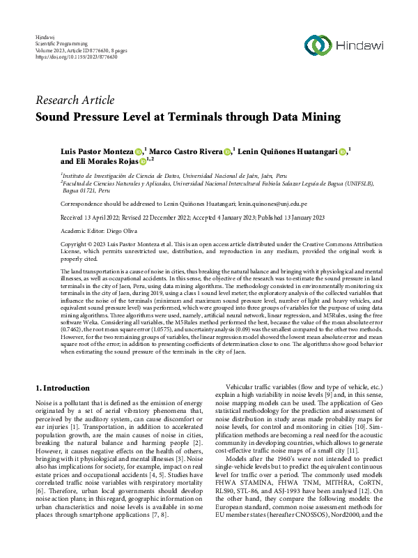 (PDF) Sound Pressure Level at Terminals through Data Mining