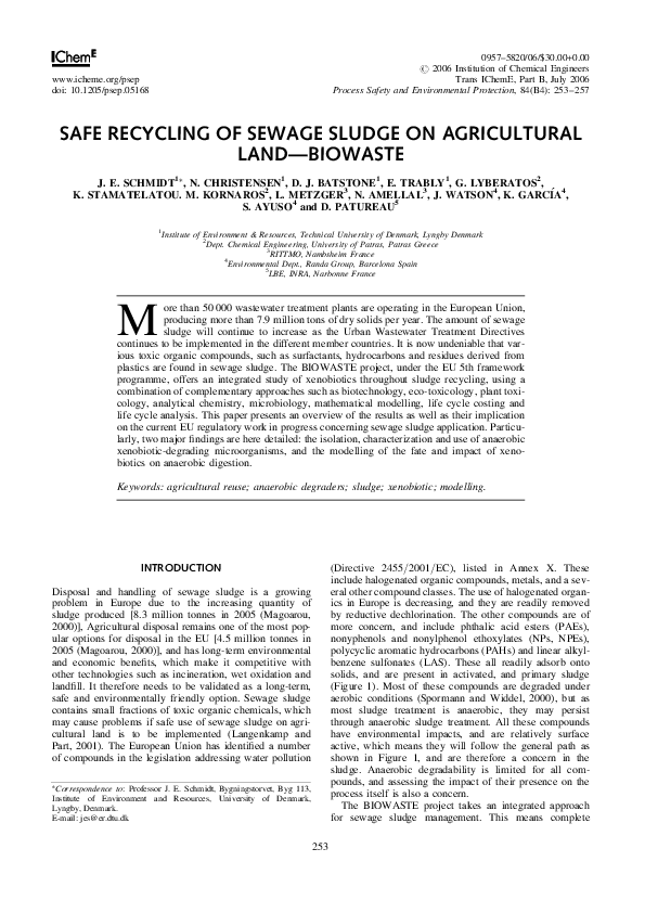 (PDF) Safe Recycling of Sewage Sludge on Agricultural Land—Biowaste