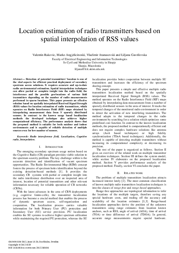 (PDF) Location estimation of radio transmitters based on spatial ...