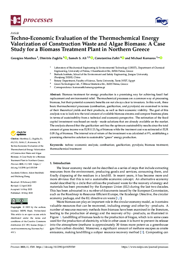 (PDF) Techno-Economic Evaluation of the Thermochemical Energy Valorization of Construction Waste ...