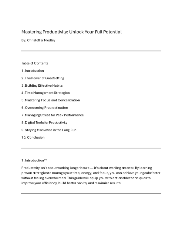 (PDF) Mastering Productivity: Unlock Your Full Potential