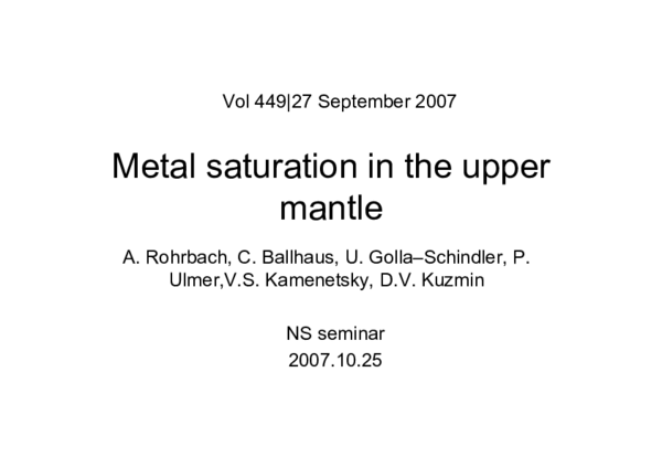 (PDF) Metal saturation in the upper mantle