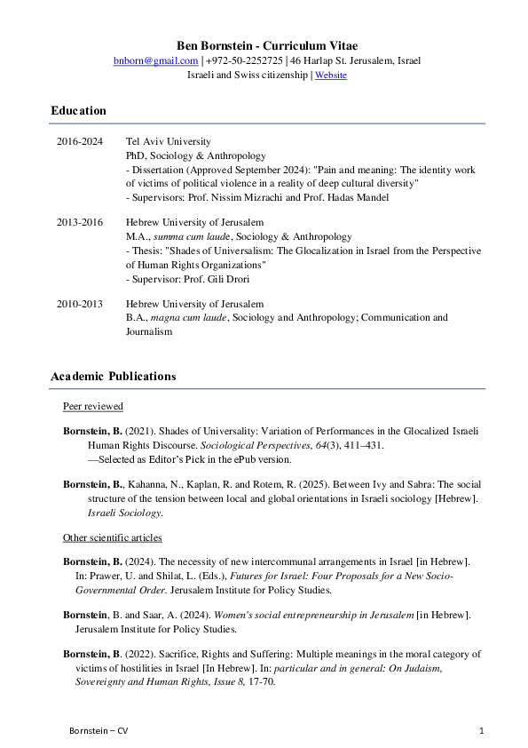 (PDF) Ben Bornstein -Curriculum Vitae