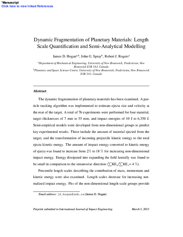 (PDF) Dynamic Fragmentation of Planetary Materials: Length Scale ...
