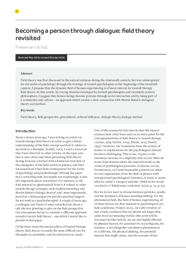 (PDF) Becoming a person through dialogue: field theory revisited