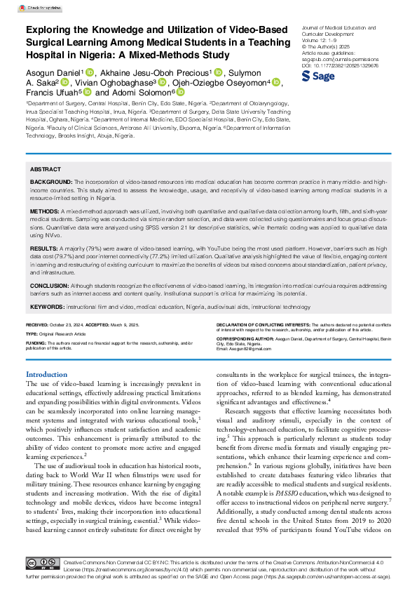 (PDF) Exploring the Knowledge and Utilization of Video-Based Surgical Learning Among Medical ...