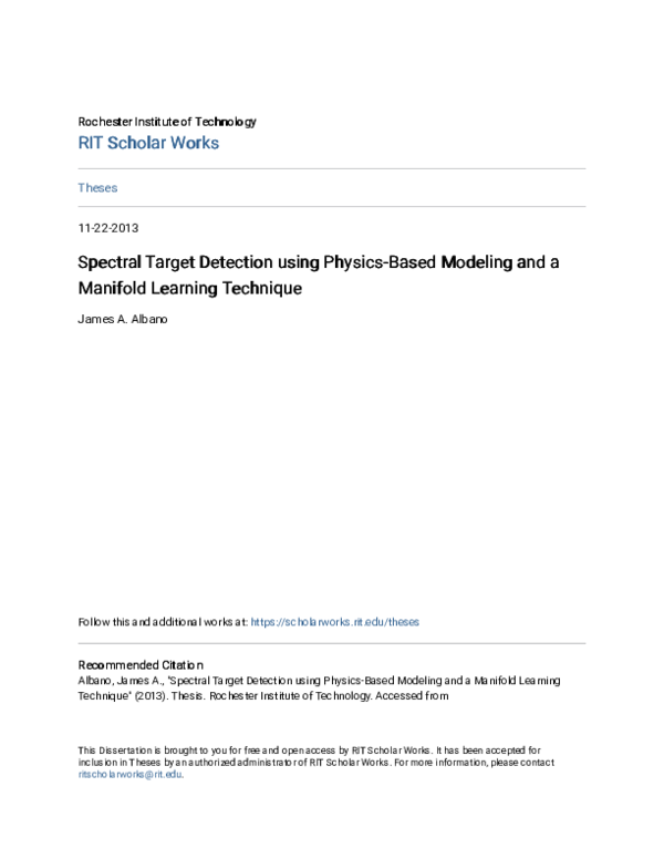 (PDF) Spectral Target Detection using Physics-Based Modeling and a Manifold Learning Technique