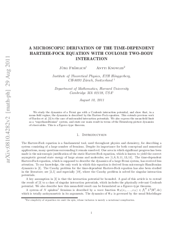 (PDF) A Microscopic Derivation of the Time-Dependent Hartree-Fock Equation with Coulomb Two-Body ...