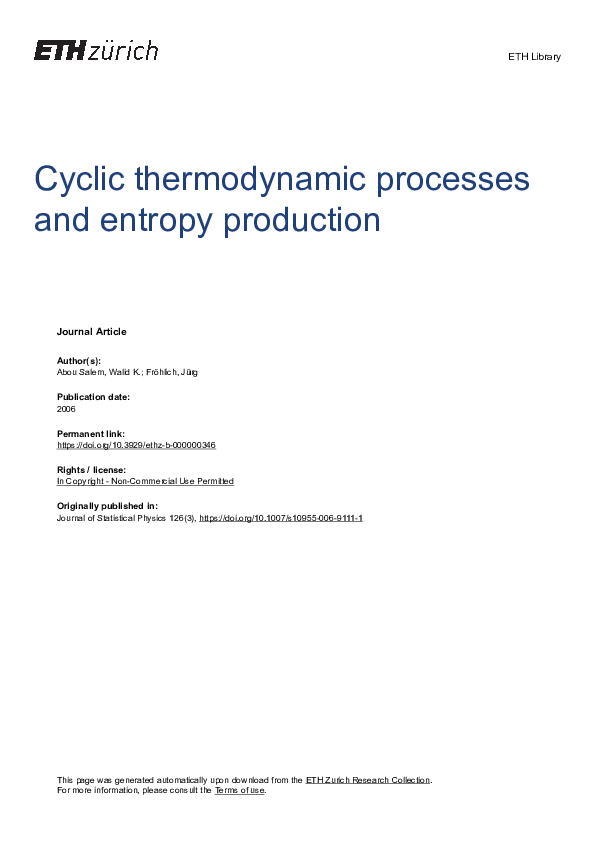 (PDF) Cyclic Thermodynamic Processes and Entropy Production