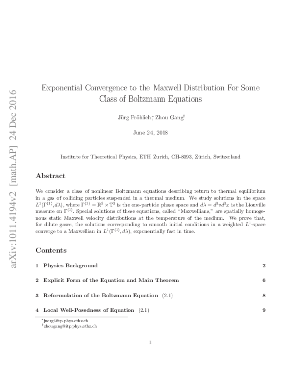 Exponential Convergence to the Maxwell Distribution For Some Class of ...