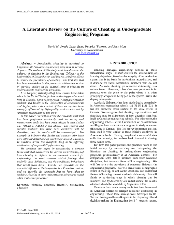 (PDF) A Literature Review on the Culture of Cheating in Undergraduate ...