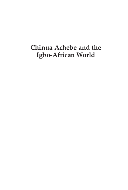 (PDF) “(Re)Discovering the Igbo Oral Tradition in Chinua Achebe’s ...
