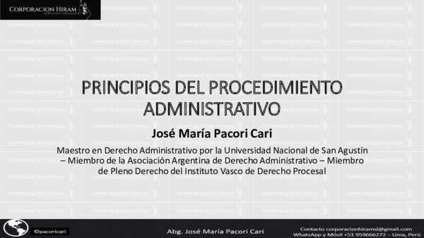 (PDF) LOS PRINCIPIOS DEL PROCEDIMIENTO ADMINISTRATIVO - DIAPOSITIVAS - AUTOR JOSÉ MARÍA PACORI CARI