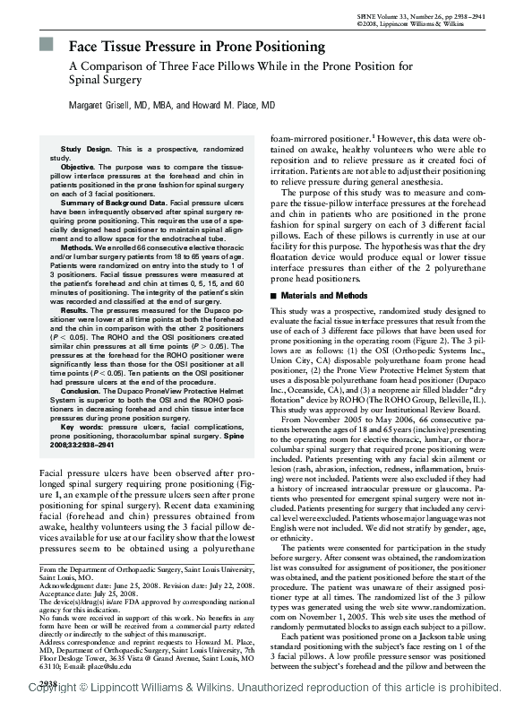 (PDF) Face Tissue Pressure in Prone Positioning