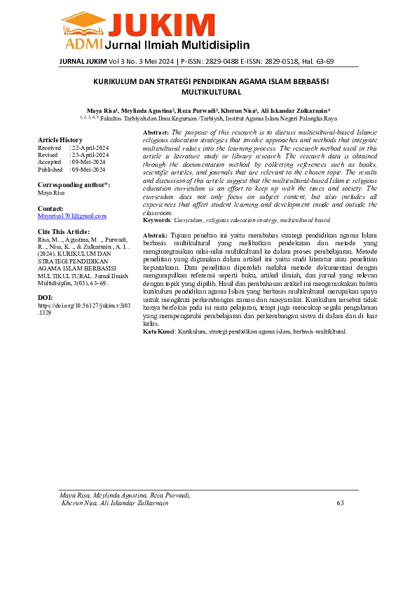 (PDF) Kurikulum Dan Strategi Pendidikan Agama Islam Berbasisi Multikultural