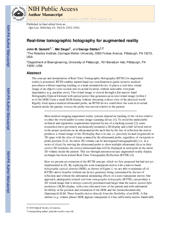 (PDF) Real-time tomographic holography for augmented reality