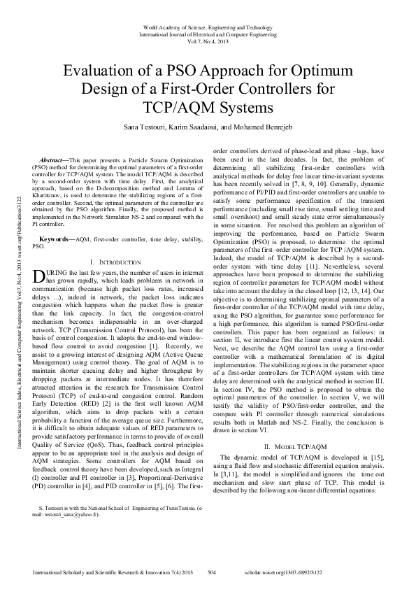 (PDF) Evaluation Of A Pso Approach For Optimum Design Of A First-Order ...