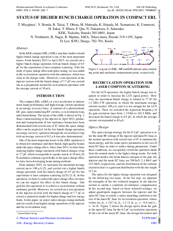 (PDF) Status of Higher Bunch Charge Operation in Compact ERL