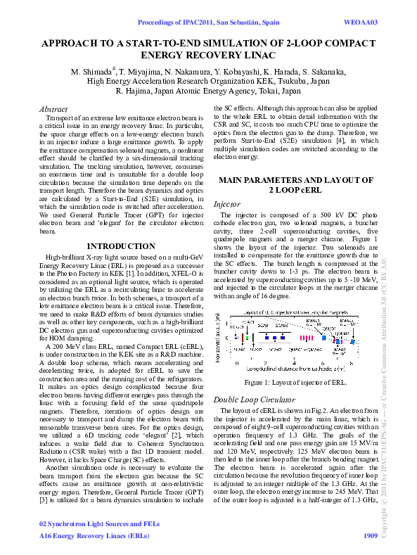 (PDF) Approach to a Start-To-End Simulation of 2-Loop Compact Energy Recovery Linac
